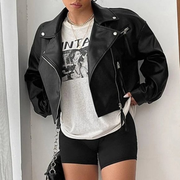 Private Label | Jackets & Coats | Black Pu Leather Zipper Biker Jacket | Poshmark
